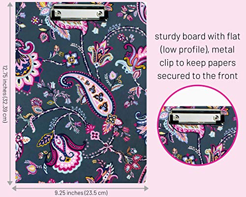Vera Bradley Women's Pink/Grey Clipboard Folio with Refillable Lined Notepad, Interior Pocket, and Pen Loop, Felicity Paisley
