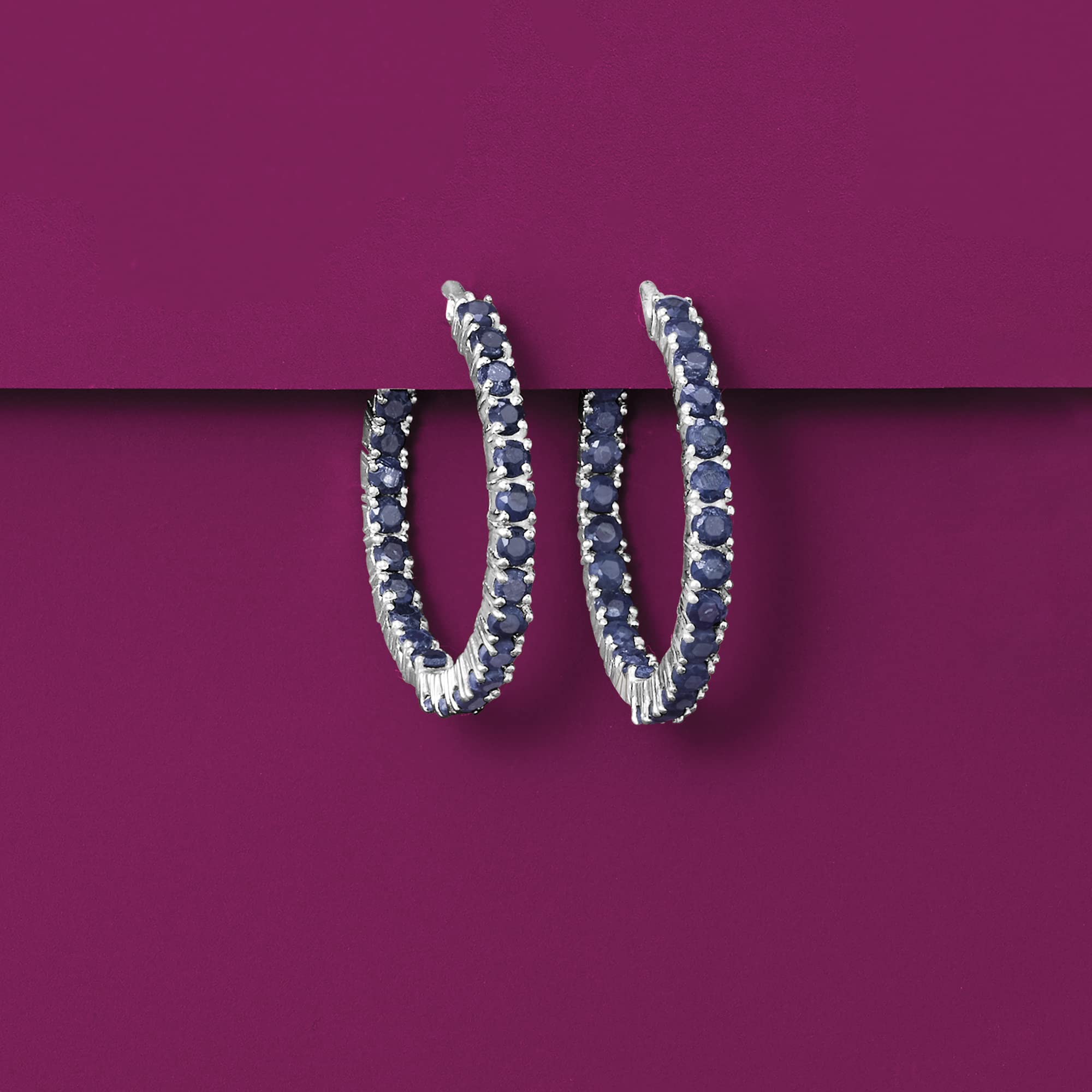 Ross-Simons 6.00 ct. t.w. Sapphire Inside-Outside Hoop Earrings in Sterling Silver
