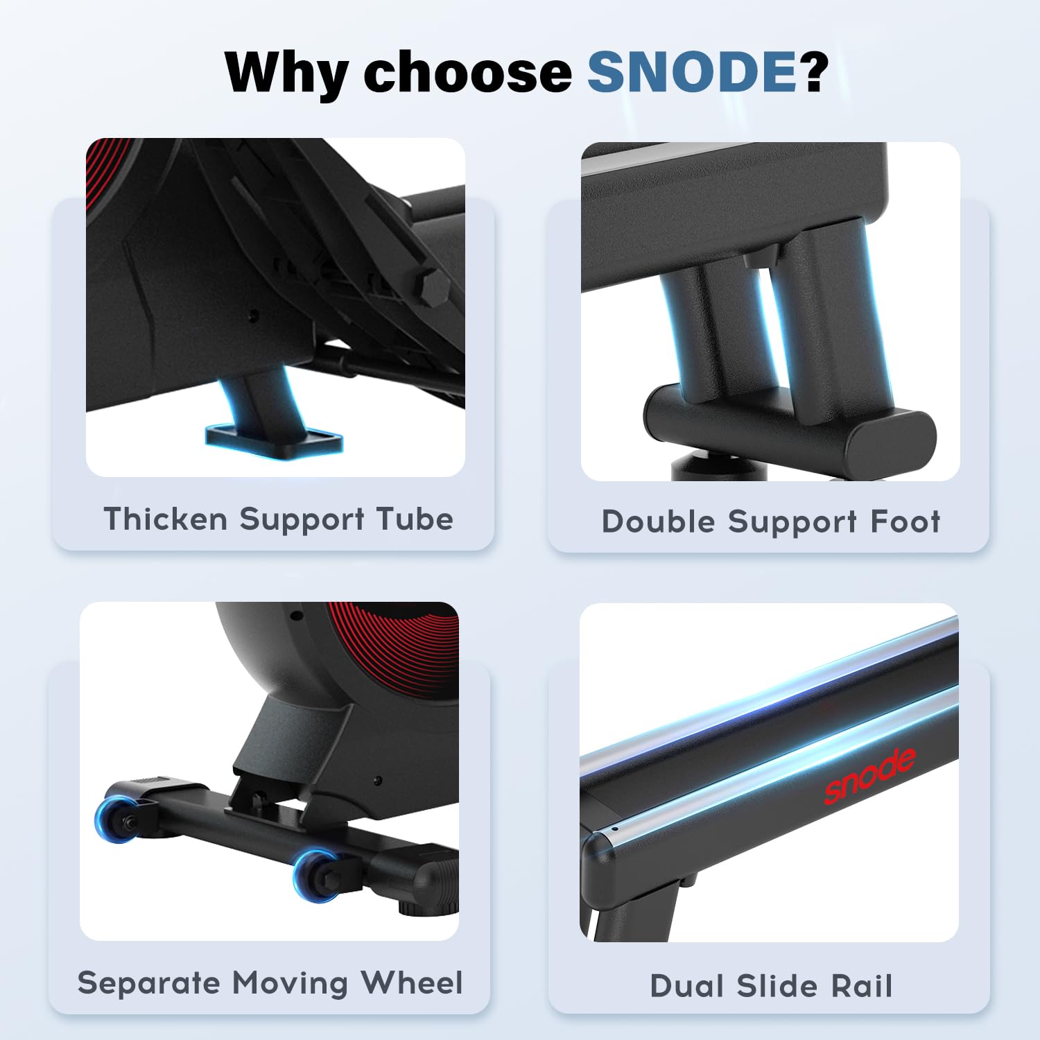 SNODE Rowing Machine for Home Use with 16 Level Resistance, Sturdy Rower Machine with LCD Monitor, Ergonomic Seat, Dual Rail, 350lb Weight Capacity