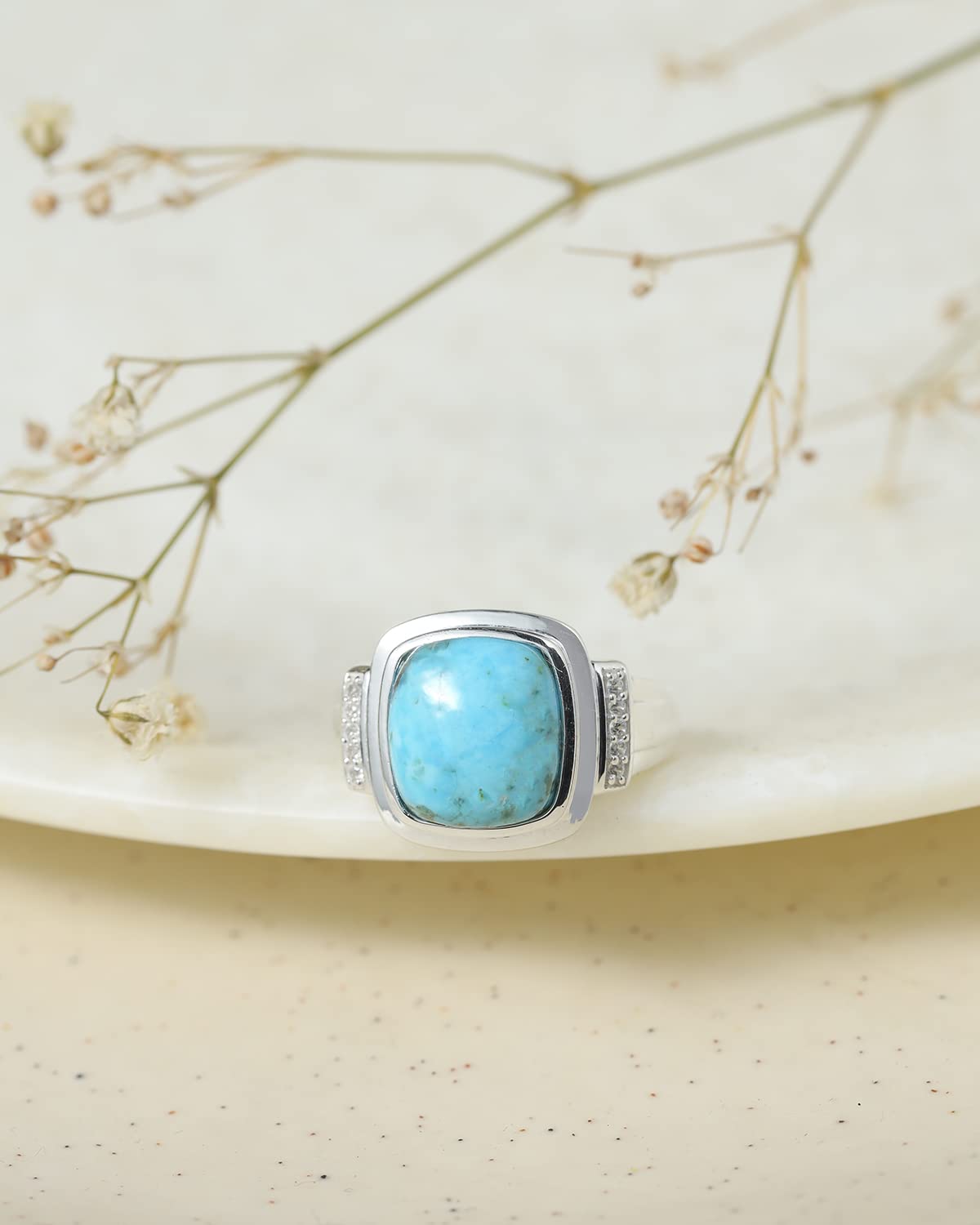 YoTreasure 2.63 Ct. Turquoise White Zircon 925 Sterling Silver Gemstone Ring Jewelry