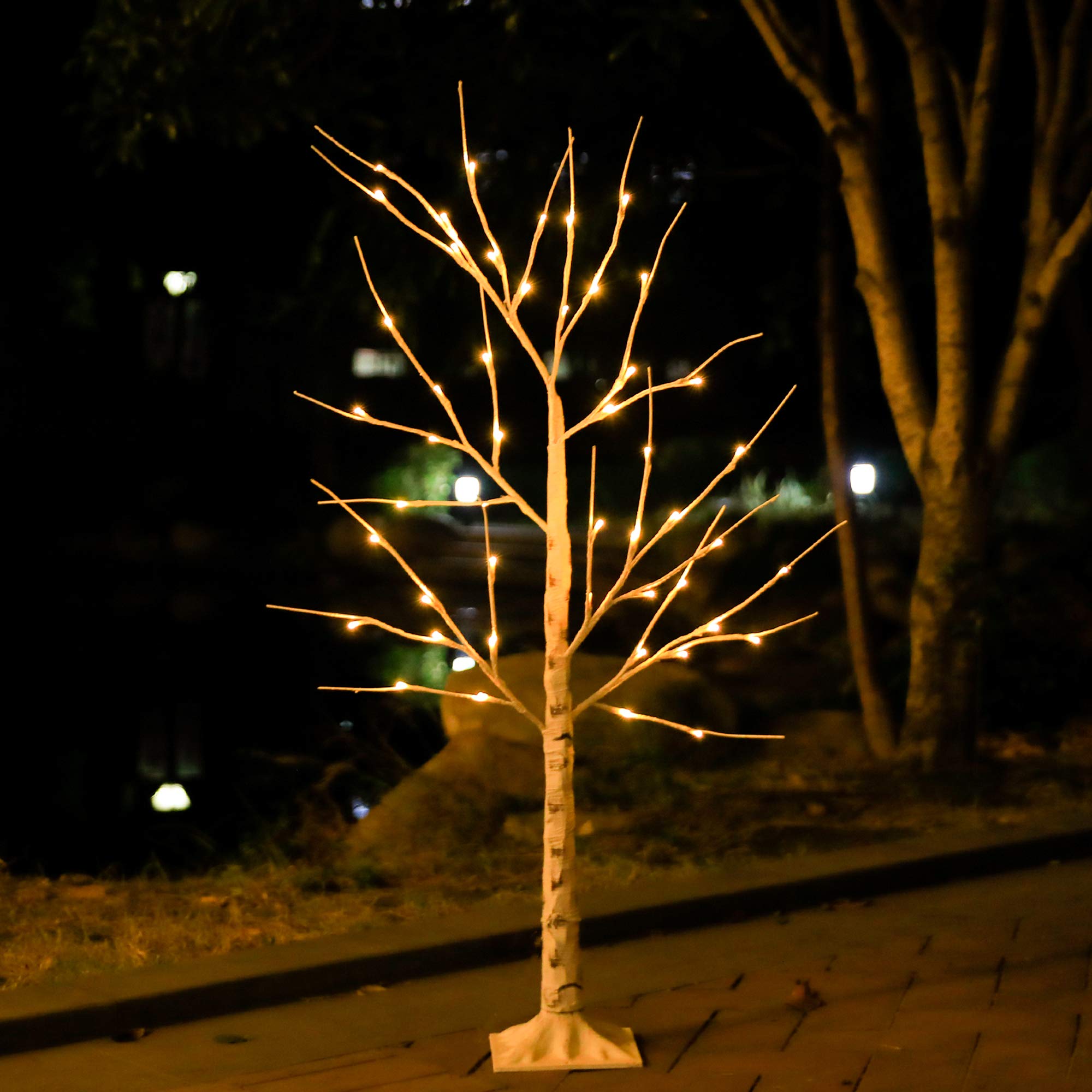 Snokip Lighted Birch Tree 4Ft 48 LED White Lighted Twigs Tree for Wedding Festival Indoor Outdoor Home Garden Party Decoration, Warm White