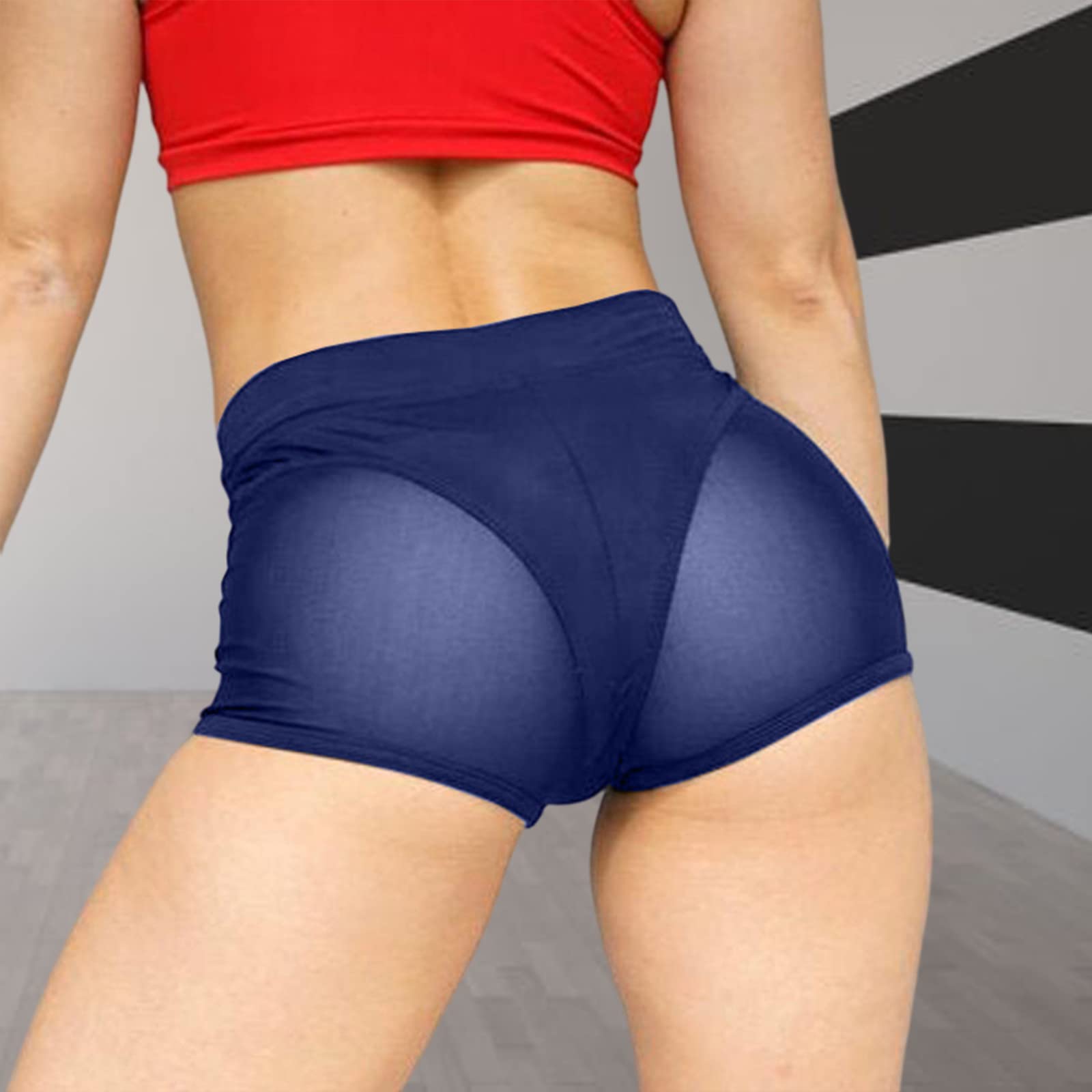 Womens High Waist Booty Shorts Gym Workout Mesh Hot Pants Butt Lifting Sports Leggings Blue Large