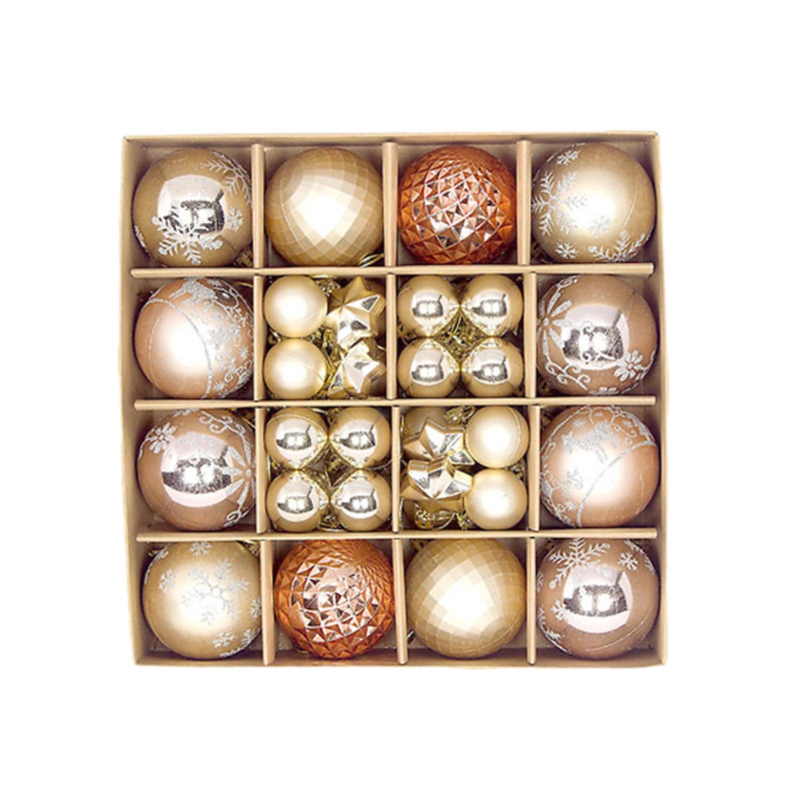 shamjina 44x Christmas Balls Ornaments, Xmas Tree Decor Christmas Hanging Decoration Shiny Bauble Set, Decorative Xmas Balls, Champagne Gold