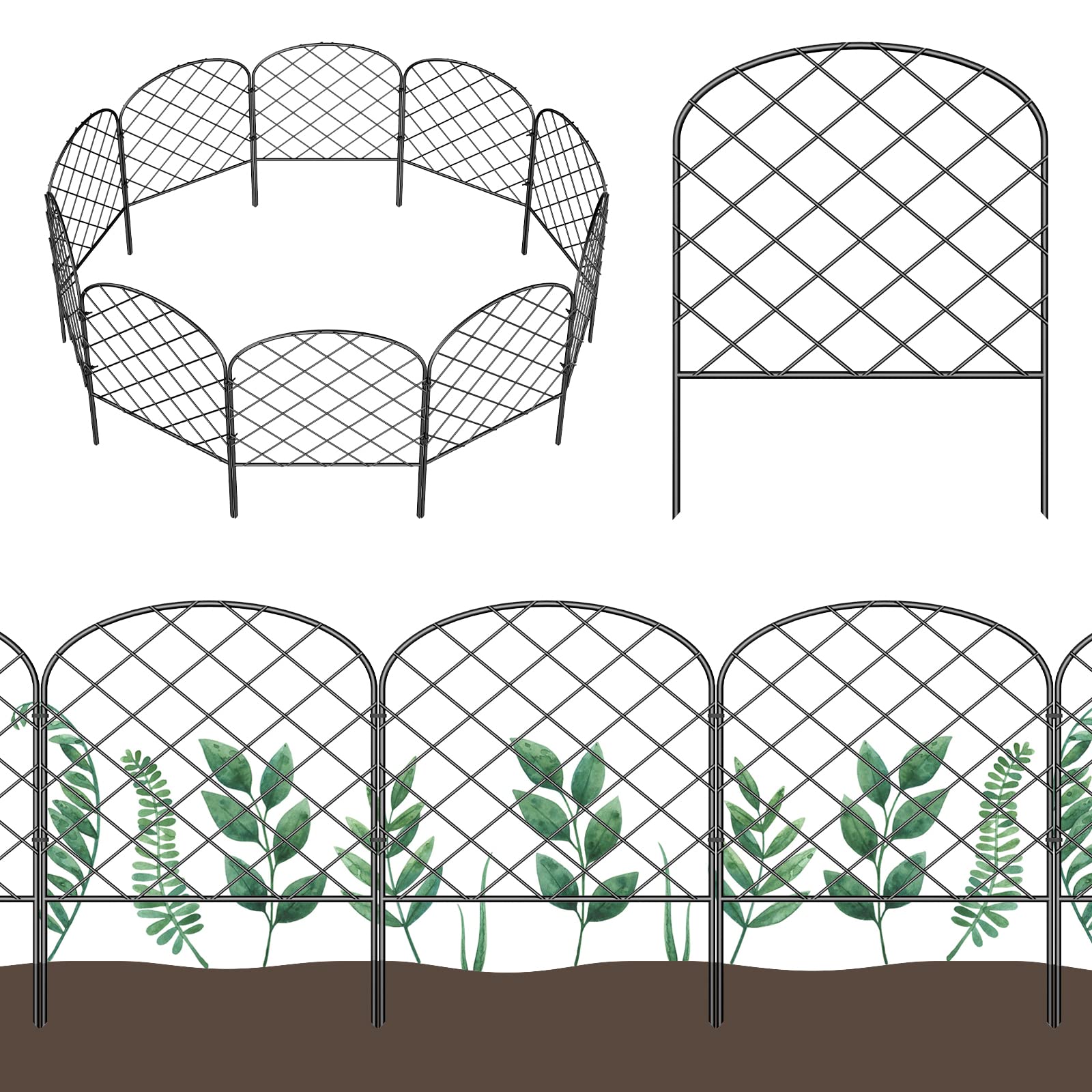 OUSHENG Free Assembly Decorative Garden Fence 10 Pack, Total 10ft(L) x 17in(H) Animal Barrier Fence Border, Rustproof Metal Wire Edge Section Edging Panel for Patio Garden Yard, Arched