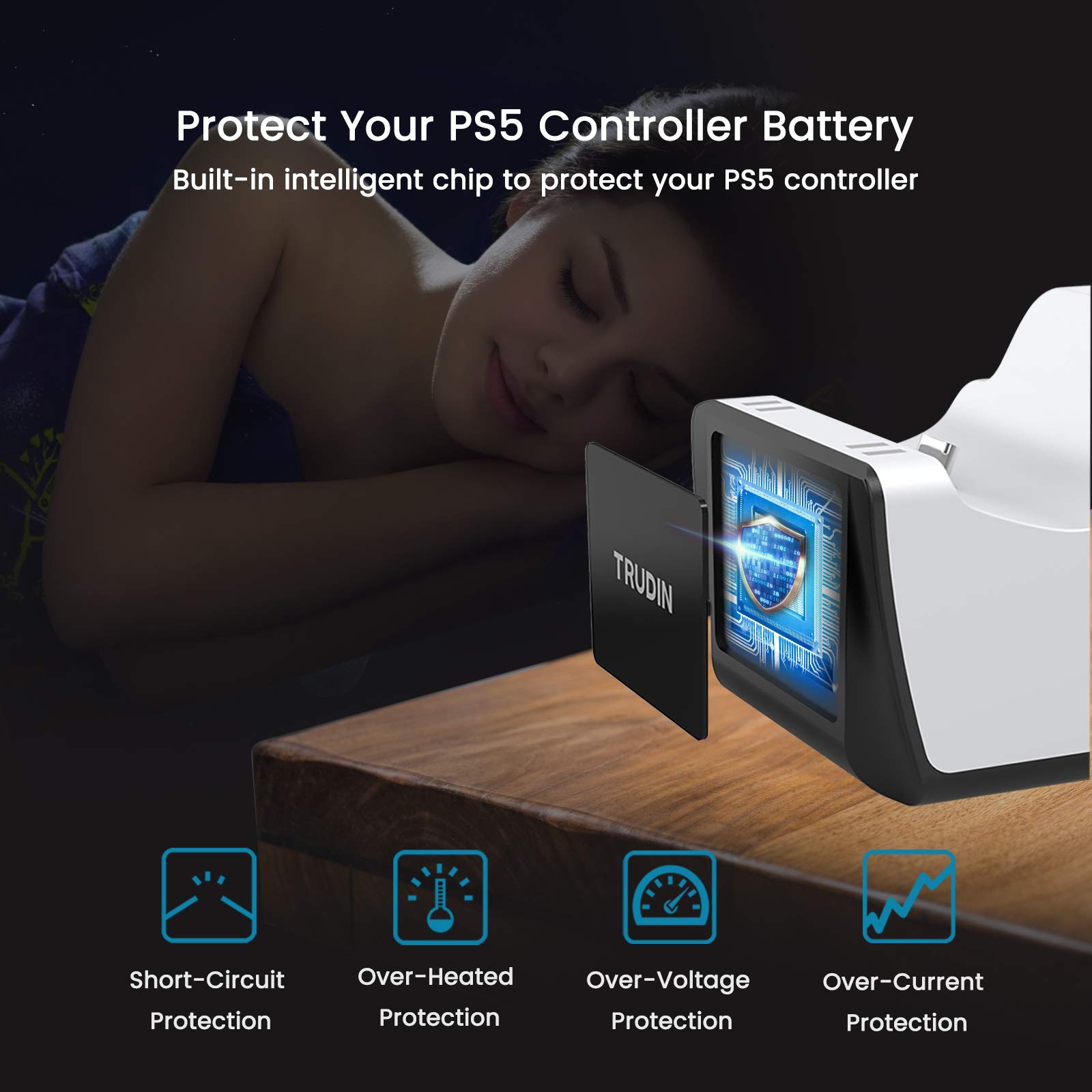 PS5 Controller Charger with 【Fast Charging】 AC Adapter 5V/2A, Playstation 5 Charging Station with 【LED Indicator】, Dual USB Charging Dock Station Stand for Sony Playstation 5 DualSense Controller