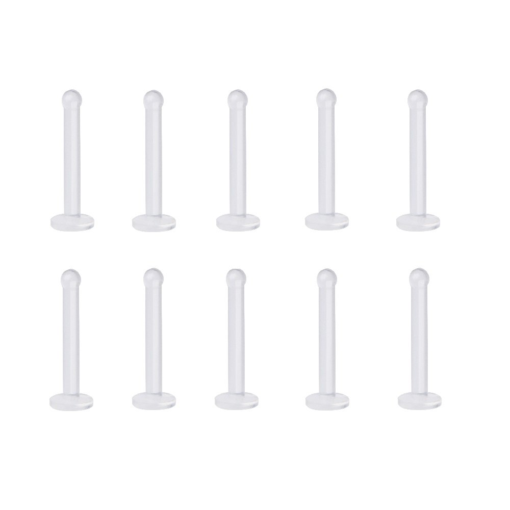 Pierced Owl Set of 10 Clear Bioflex Flat Head Nose Stud Retainers (18GA (1mm))
