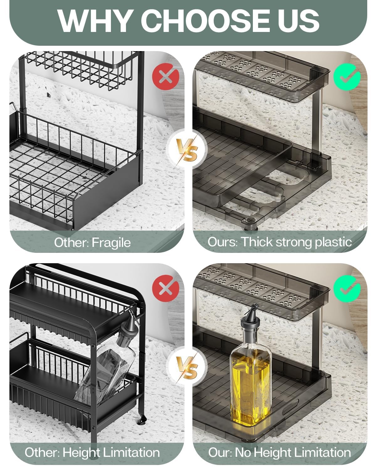Under Sink Organizer and Storage, 2 Tier Sliding Under Sink Shelf, L Shaped Pull Out Cabinet Basket Organizer, Multi-Purpose Slide Out Organizer Rack for Bathroom, Kitchen