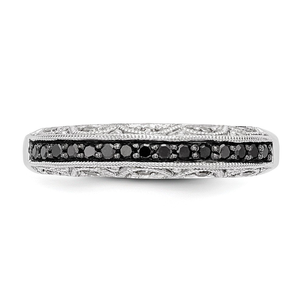 Size 7 Solid 925 Sterling Silver Black and White Diamond Ring (3mm) (.3ct.)