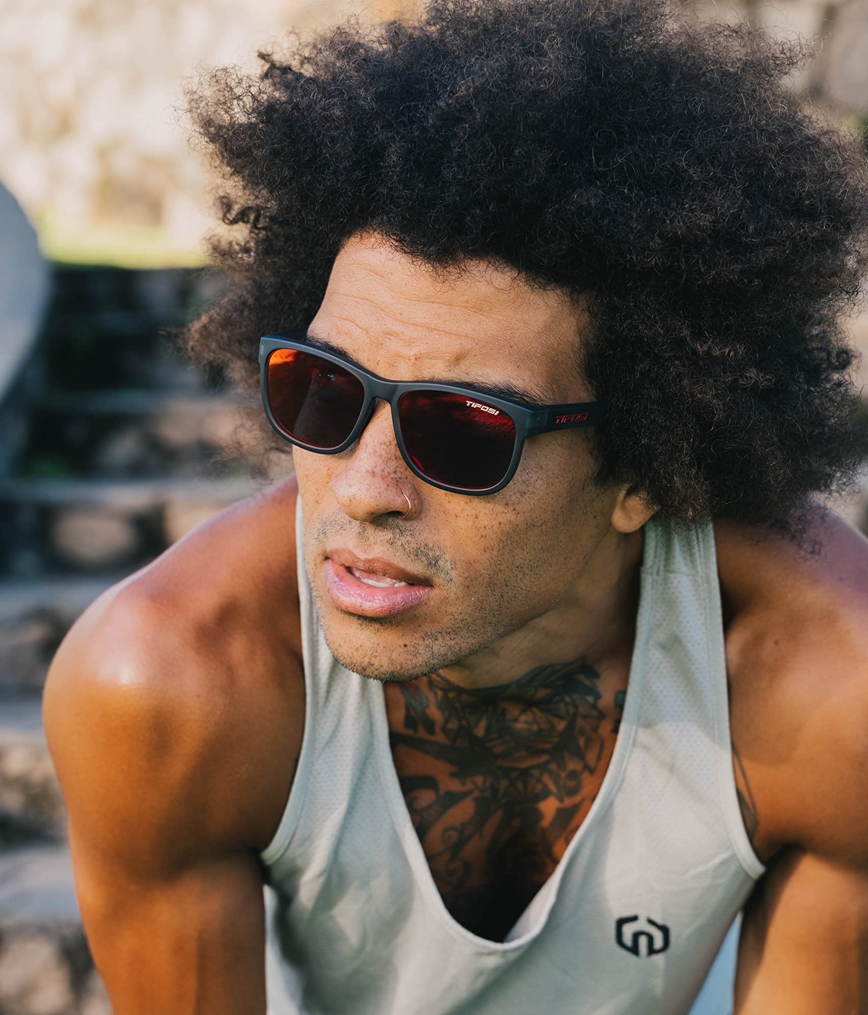 Tifosi Optics Swank XL Sunglasses (Satin Vapor, Smoke Lens with Red Mirror)