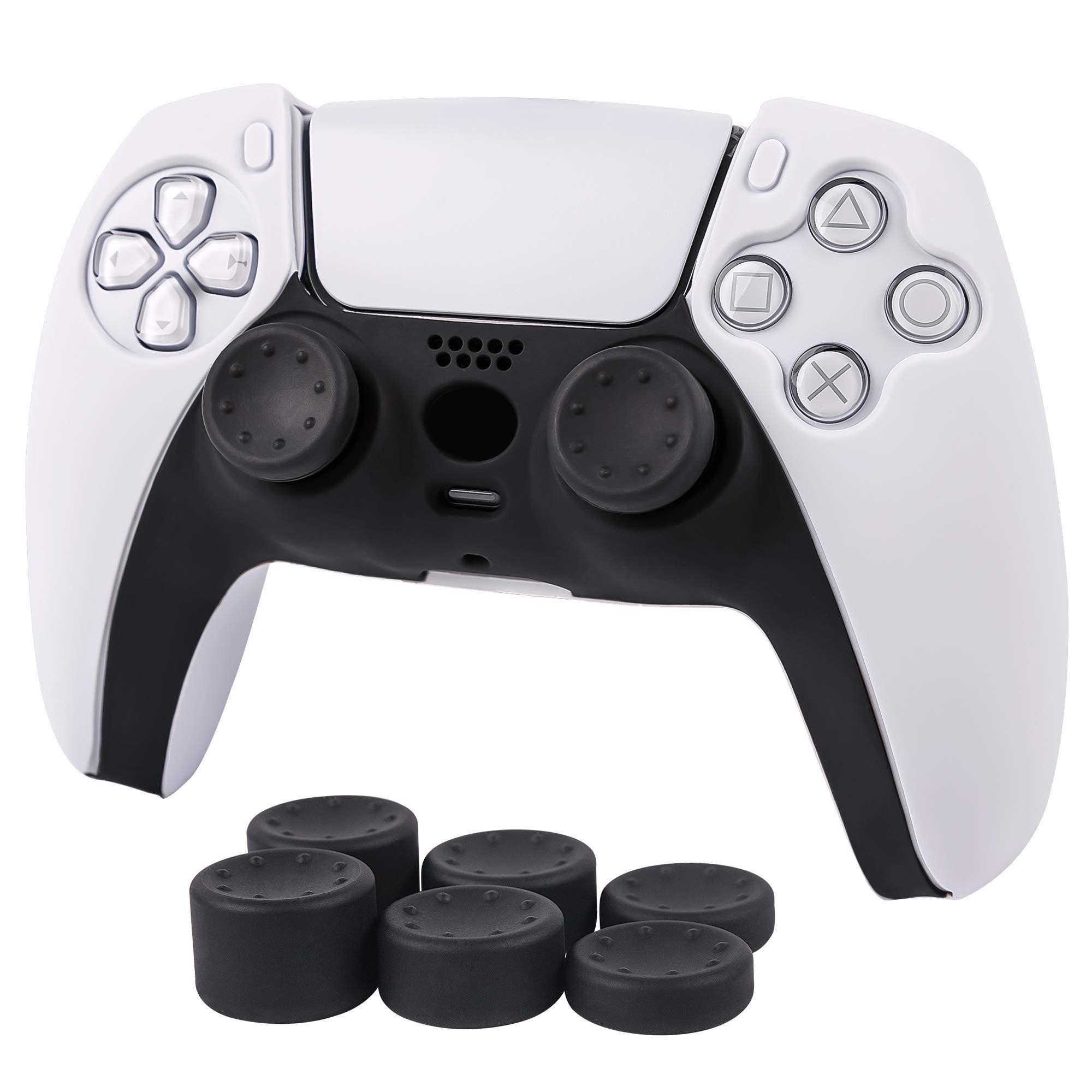 PS5 Controller Grip Cover, CHIN FAI Anti-Slip Silicone Skin Protective Cover Case for PlayStation 5 DualSense Wireless Controller with 6 Thumb Grip Caps (New White)