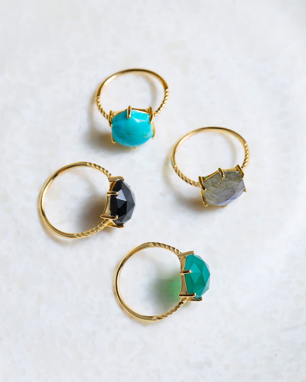 YoTreasure Natural Green Onyx Hexagon Solitaire Ring Gold Plated over 925 Sterling Silver jewelry