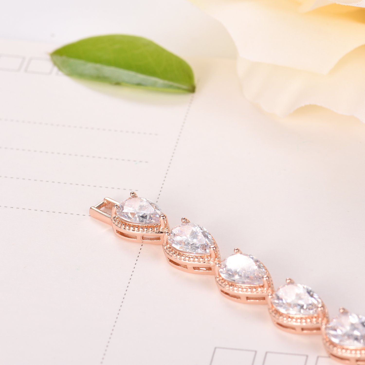 SELOVO Teardrop Rose Gold Tone Chain Tennis Bracelet for Women Lady