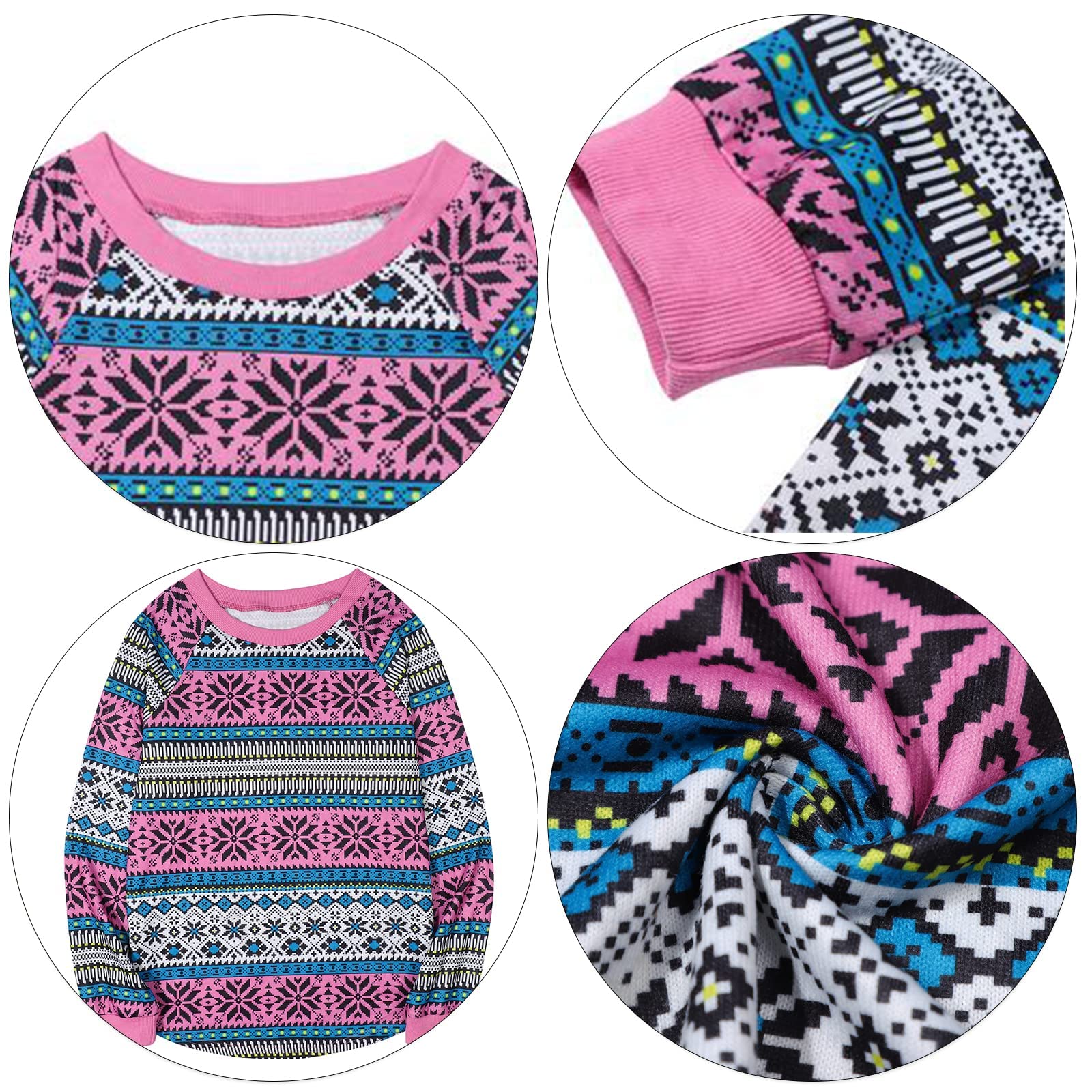 UNIQUEONE Christmas Sweatshirts For Women Xmas Snowflake Shirts Raglan Sleeve Blouse Loose Knitted Pullover Tops Pink