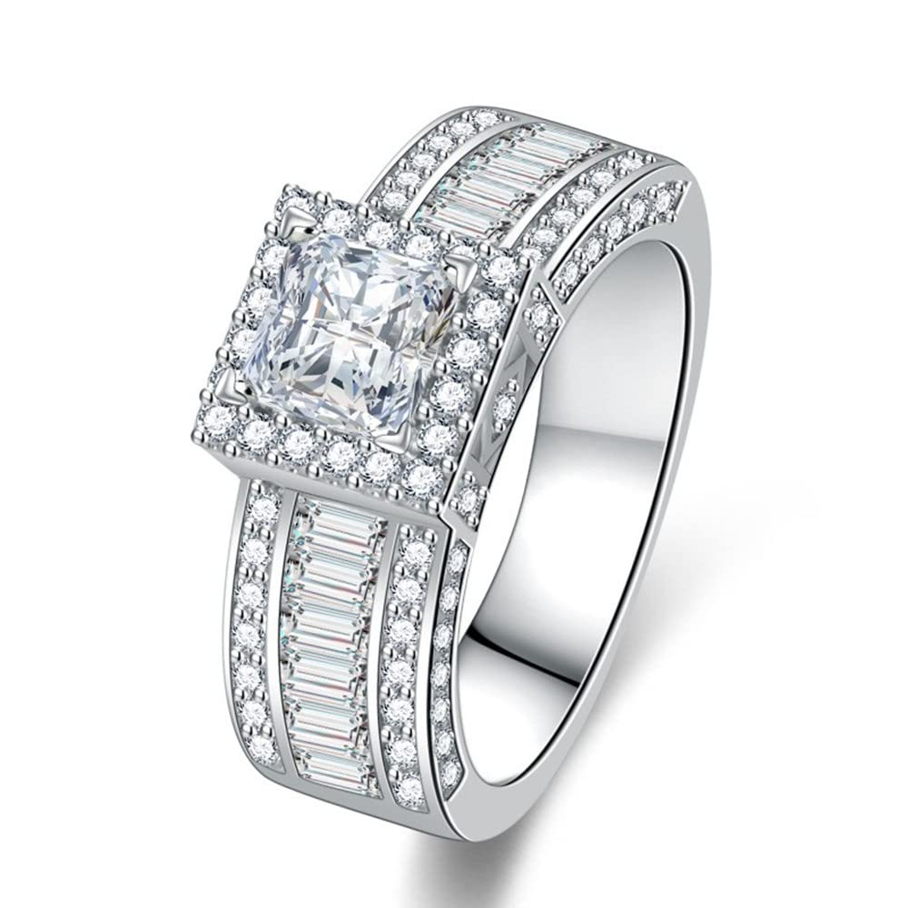 WANMEIL 14K White Gold Square Cut Pave Cubic Zirconia Stone Accent Promise Bridal Engagement Wedding Anniversary Band Ring (8)