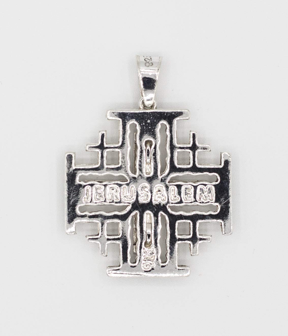 Sterling Silver (925) Jerusalem Crusader's cross Pendant. Handcrafted in the Holy Land. Two layer cross with Bethlehem star hand engraved.