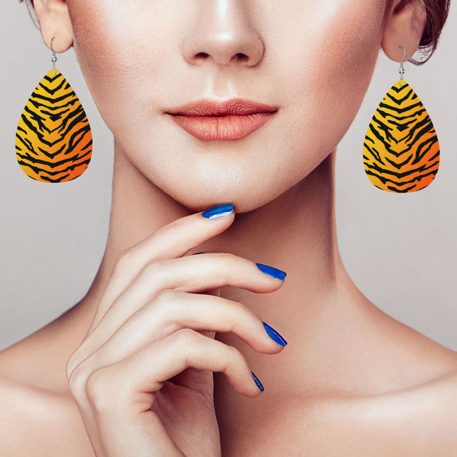 Tiger Earrings Leather Teardrop Hook Earrings for Women Girls 2 Piece Dangle Drop Earring Sets