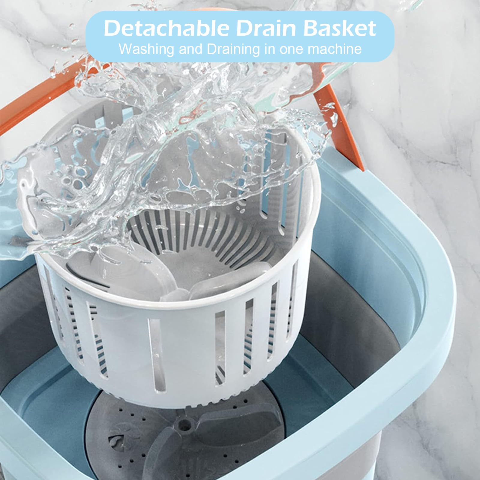 TTSITG Portable Washing Machine, 6 L 3-Speed Adjustment Mini Foldable Washer with Drain Basket USB Compact Outdoor Washing Machine for Underwear, Sock, Suitable Travel, Camping,Apartments (Blue)