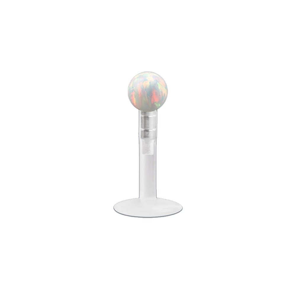 Pierced Owl 16GA Bioflex and 316L Stainless Steel Push-in Opal Ball Top Lip Cartilage Stud (White, 10mm (3/8"))