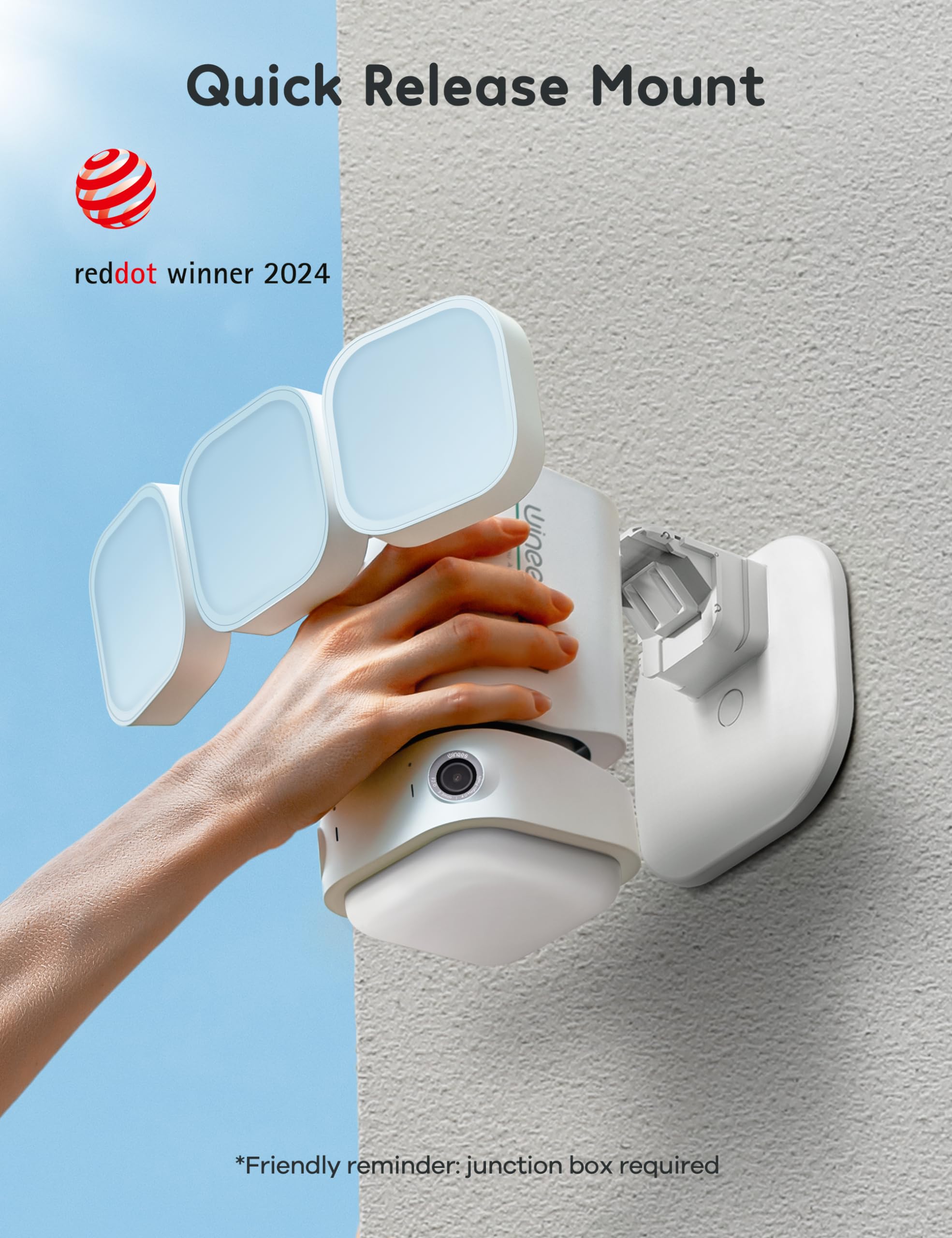 winees Floodlight Camera, Wired 2K HD Dual-Lens Outdoor Security Camera, 180 Degree Panoramic Motion Detection, 3000 Lumens, Color Night Vision, 110dB Siren, 2-Way Audio (White)