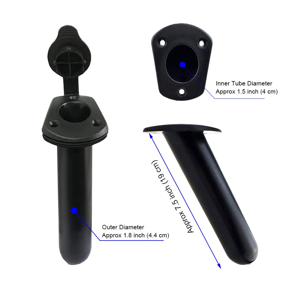 TENSPAL Kayak Fishing Flush Mount Rod Holders Deck Plastic Pole Holder with Cap Cover Gasket Screws for Kayaks Canoe Boat Paddles Accessories 2 PCs