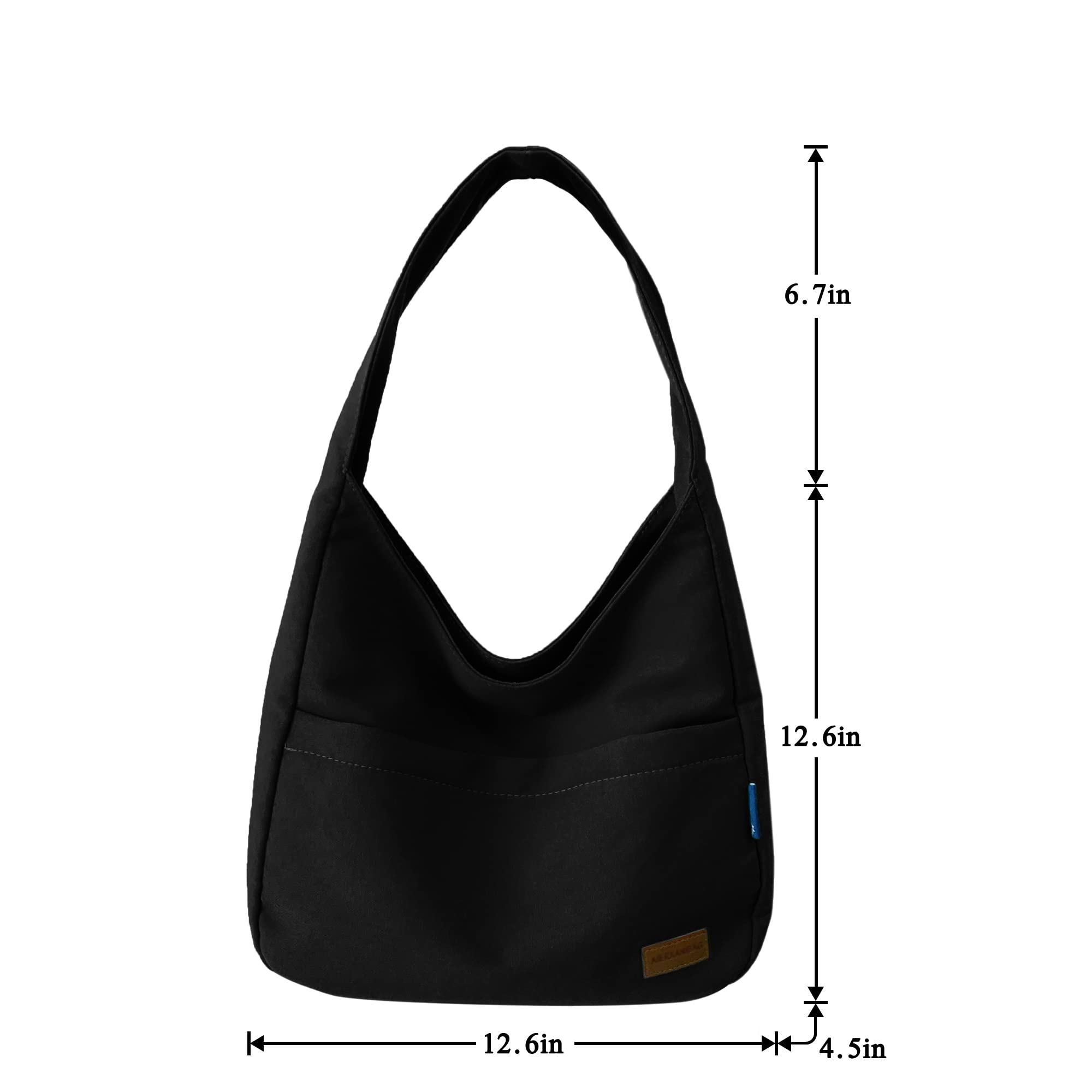 Women Nylon Tote Bag Large Hobo Handbag Casual Shoulder Bag with Pockets for Travel Work Shopping(Black)