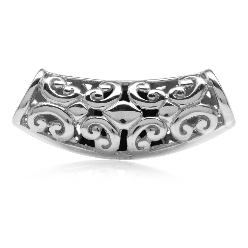 Silvershake Created Black Onyx Inlay White Gold Plated 925 Sterling Silver Filigree Slide Pendant