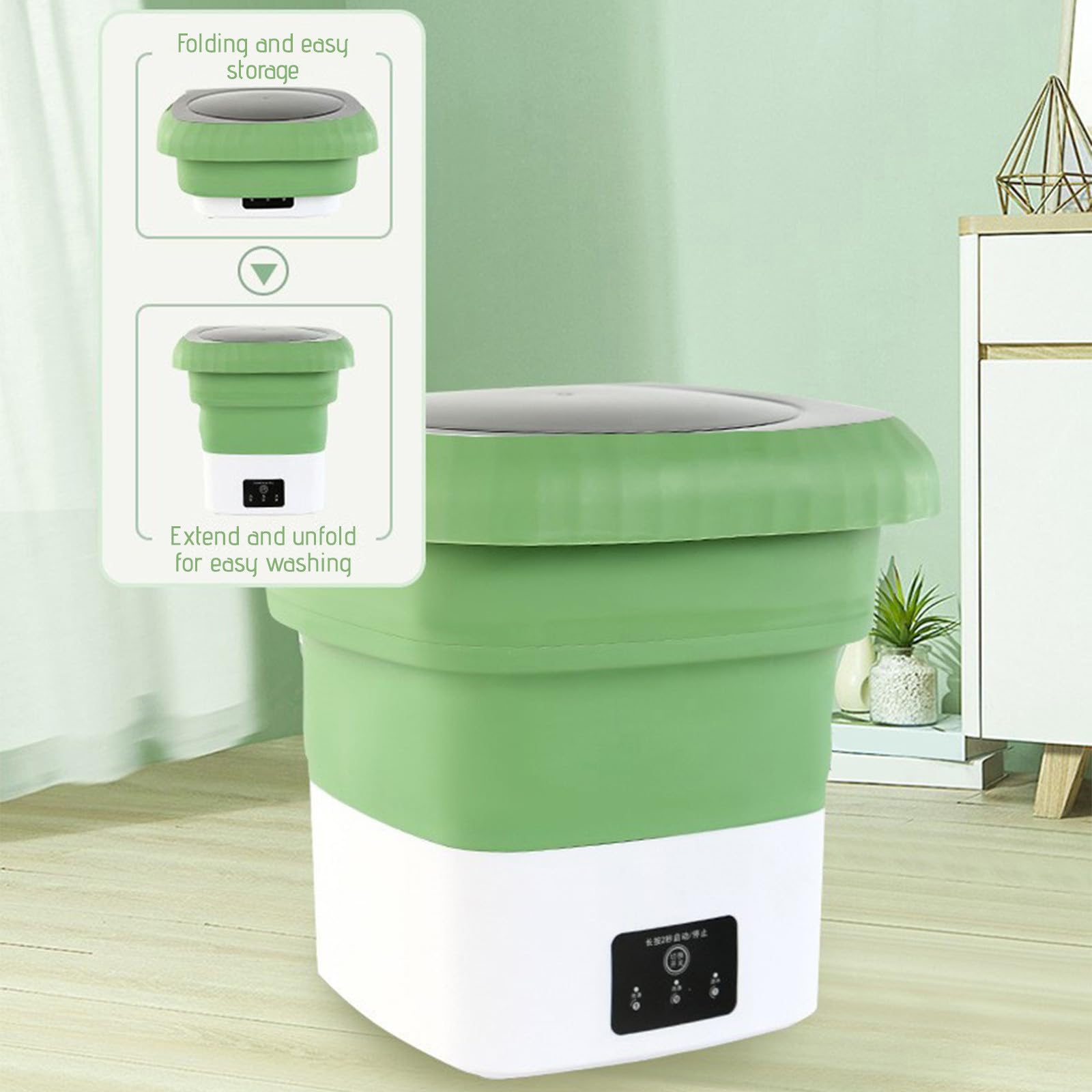 Portable Washing Machine Foldable Mini Washing Machine, Small Washing Machine For Underwear, Baby Clothes, Suitable For Apartments, Dormitories, Camping, Travel (Green)