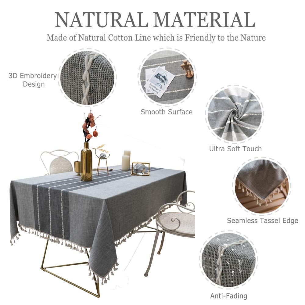 TEWENE Tablecloth, Rectangle Table Cloth Linen Wrinkle Free Anti-Fading Tablecloths Washable Dust-Proof Table Cover for Kitchen Dinning Party (Rectangle/Oblong, 55''x70'',4-6 Seats, Gray)