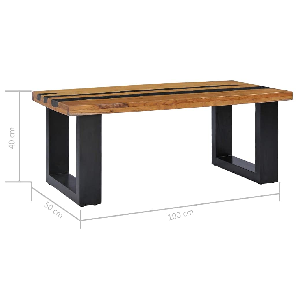 QJBSAVVA Coffee Table 39.3"x19.6"x15.7" Solid Teak Wood and Lava Stone,Industrial Tables Floor Standing Table Cocktail Table Suitable for Meeting Rooms, Reception Rooms, Offices