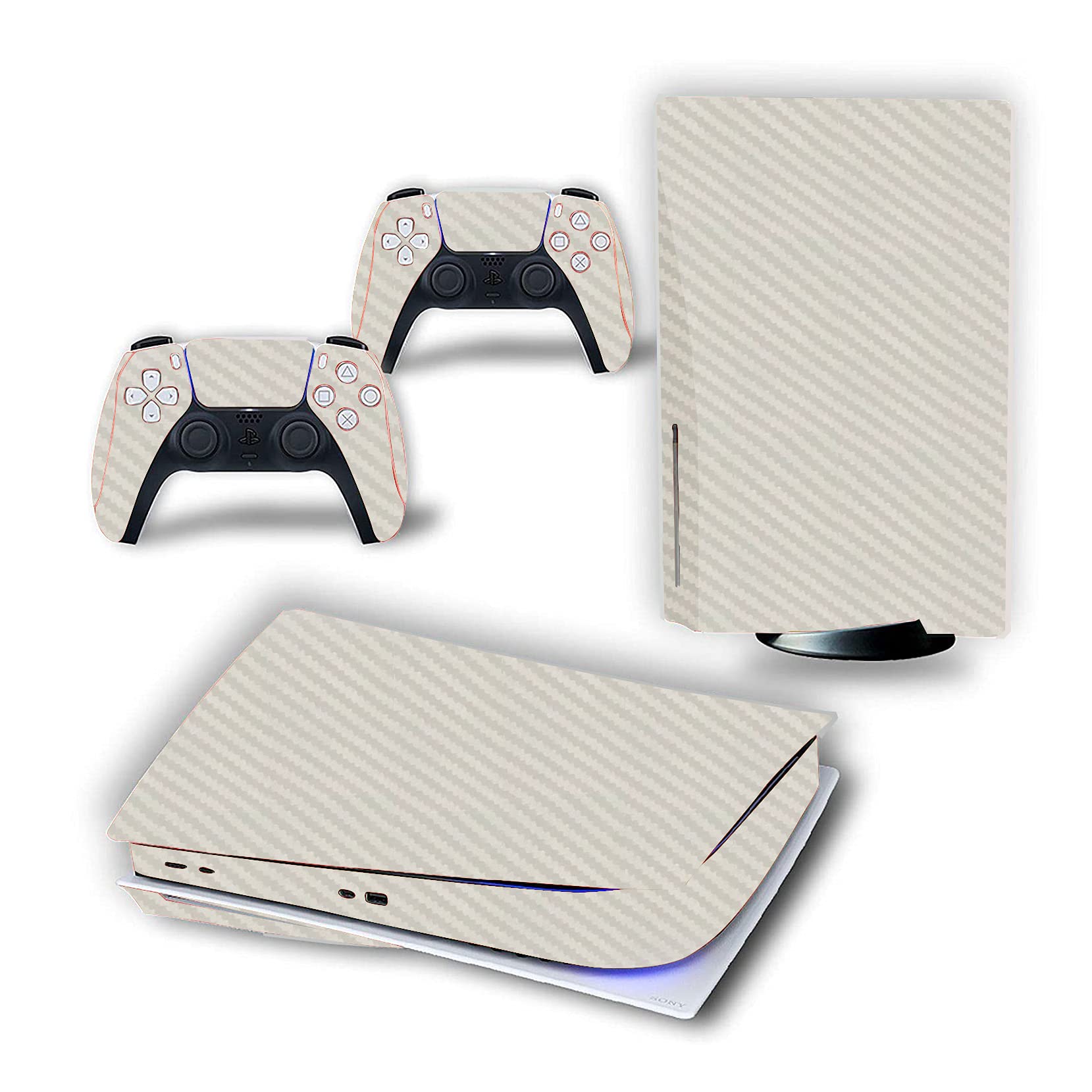 PS5 disk edition vinyl skin decal wrap carbon fiber classic white color playstation 5 dustproof waterproof scratchproof PVC cover sticker case accessories