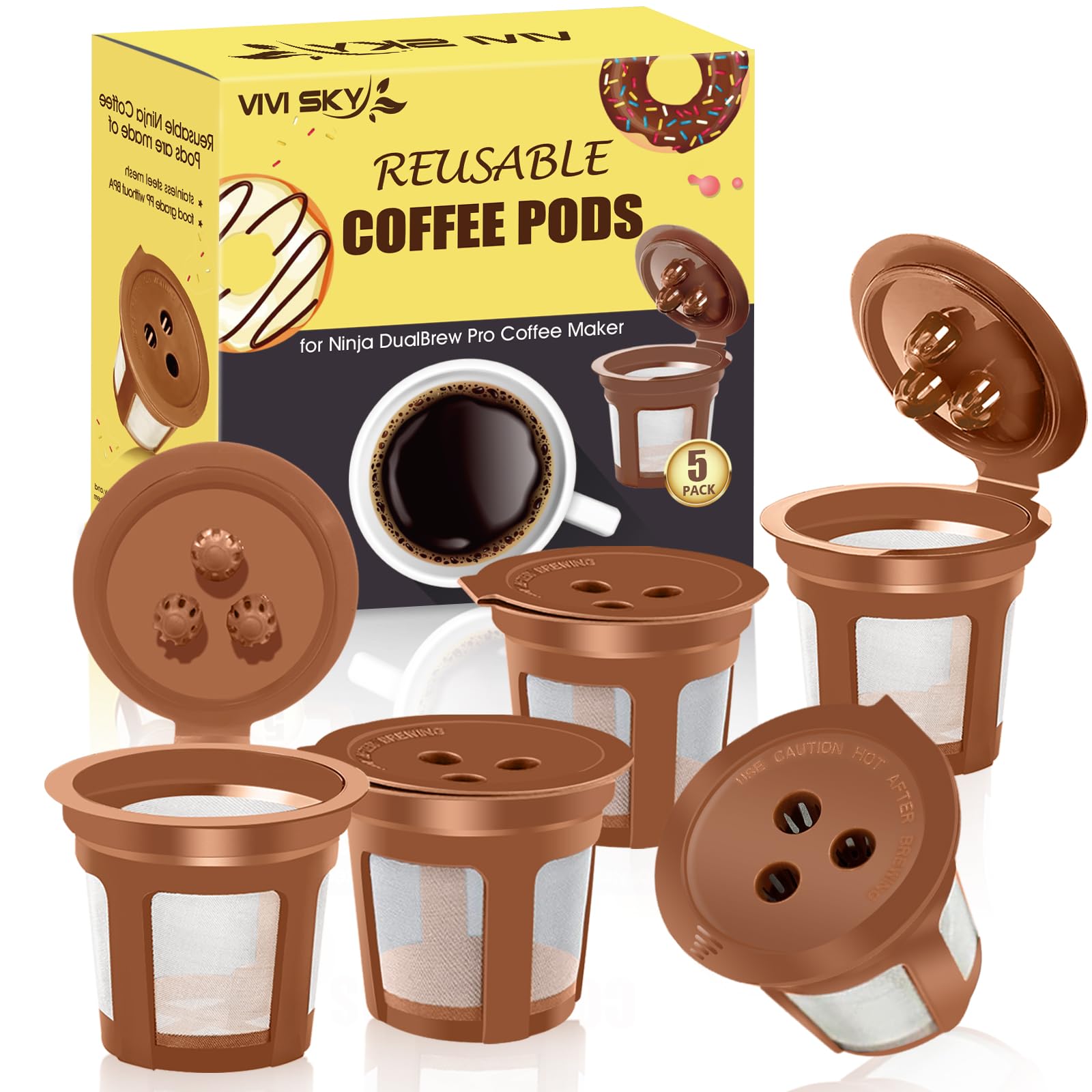 Reusable Coffee Filter for Ninja Coffee Maker, 2 Pack K Cups Reusable Coffee Pod #4 Cone Coffee Maker Filter Stainless Steel for Ninja DualBrew Pro Coffee Maker CFP201 CFP300(1 Cone Filters; 2 K Cups)