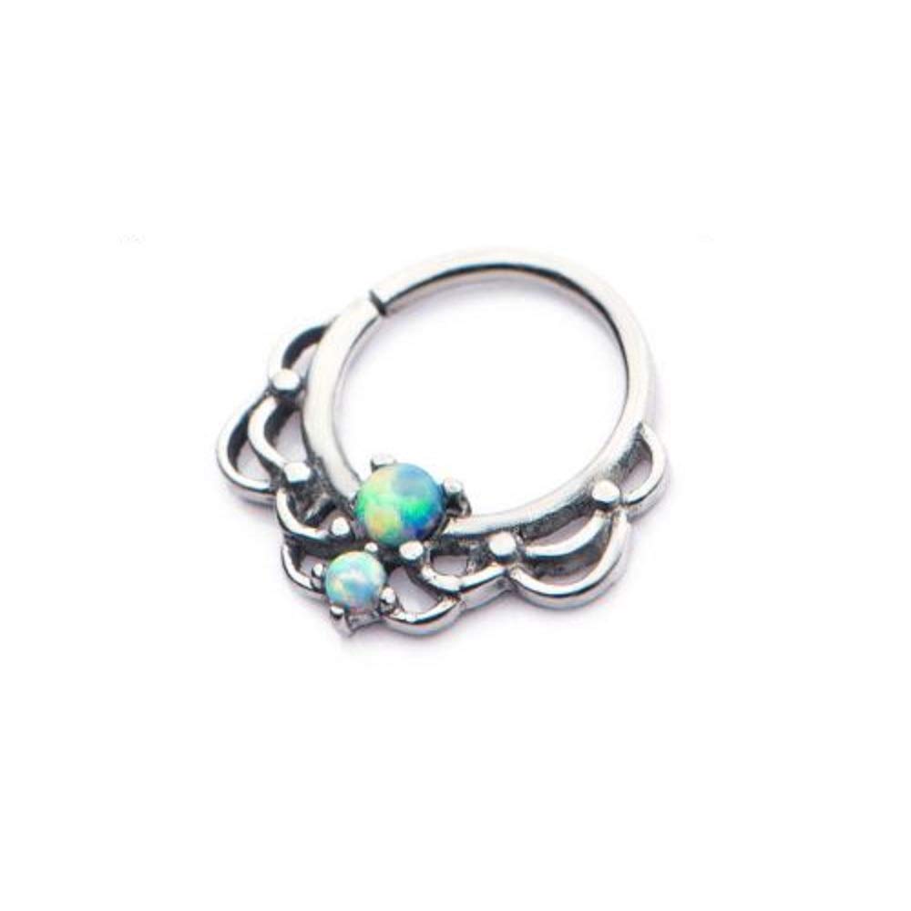Pierced Owl 18G Stainless Steel Lacy Synthetic Opal Annealed Septum Helix Cartilage Daith Ring (White)