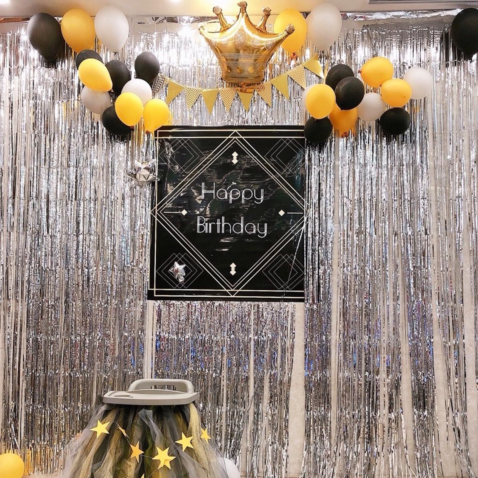 Silver Foil Fringe Backdrop Curtains 6 Pack of 3.28 ft x 8.28 ft Thicken Metallic Tinsel Streamer Party Decorations for Christmas New Year Birthday Wedding Graduation Party Decor Supplies