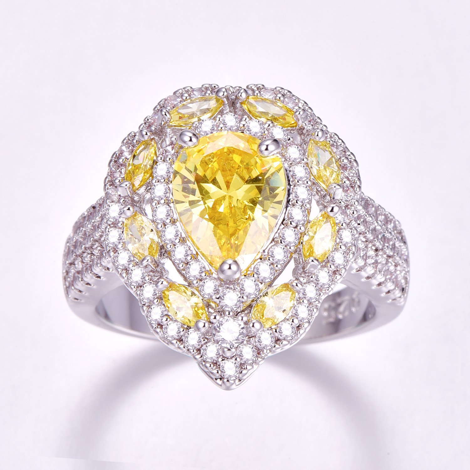 Veunora Gorgeous 925 Sterling Silver 7x10mm Citrine Filled Cluster Cocktail Rings for Women