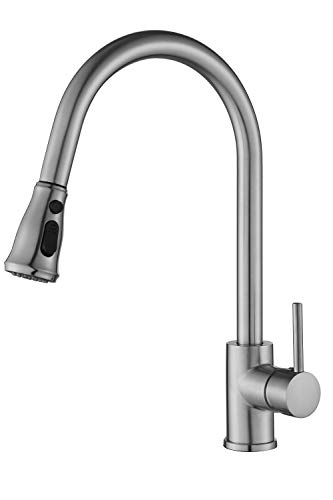 Simple Deluxe HIFUCTHSBNOH16SH8SR8 Lead-Free Brushed Nickel Solid Brass Single Handle Pull Down Sprayer Sink Kitchen Faucets, Style 1