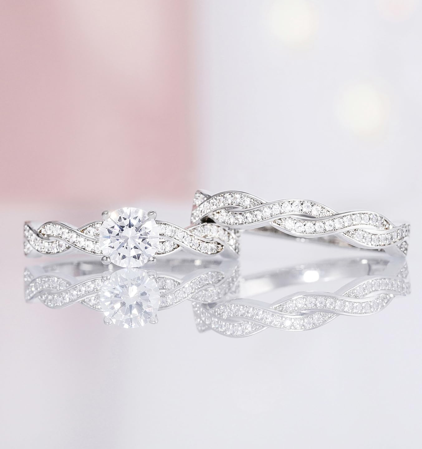 TIGRADE 1CT Wedding Band for Women CZ Bridal Ring Sets Cubic Zirconia Engagement Ring Twisted Unlimited Set Size 4-12 (Silver, 5.5)