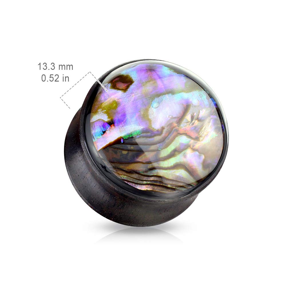 Pierced Owl Abalone Shell Inlaid Front Facing Natural Wood Saddle Plugs, Sold as Pair (12mm (1/2"))