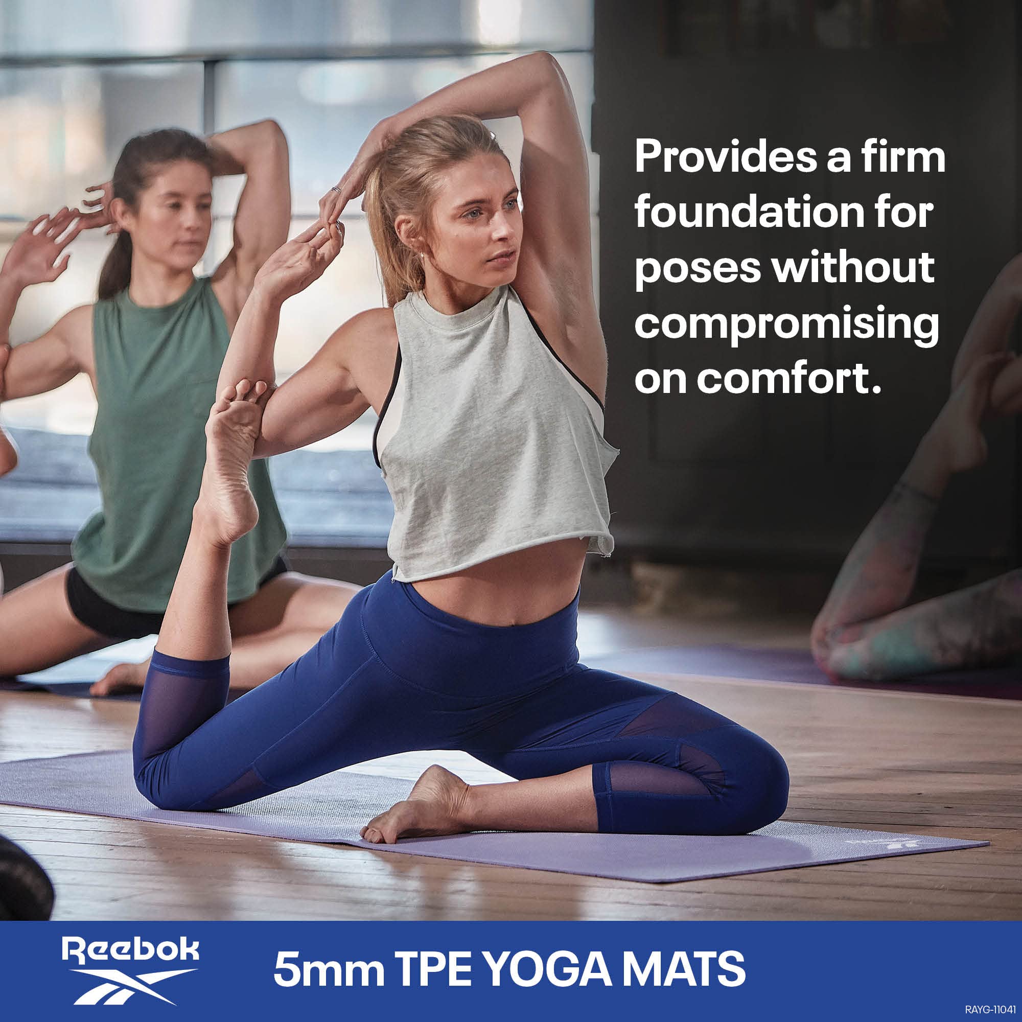 Reebok Yoga Mat - Lightweight, Compact, Rollable, and Cushioned Supportive Workout Mat for Yoga, Pilates, and General Exercise - Non Slip TPE Yoga Mat with Non Slip Texture - 5mm, Purple