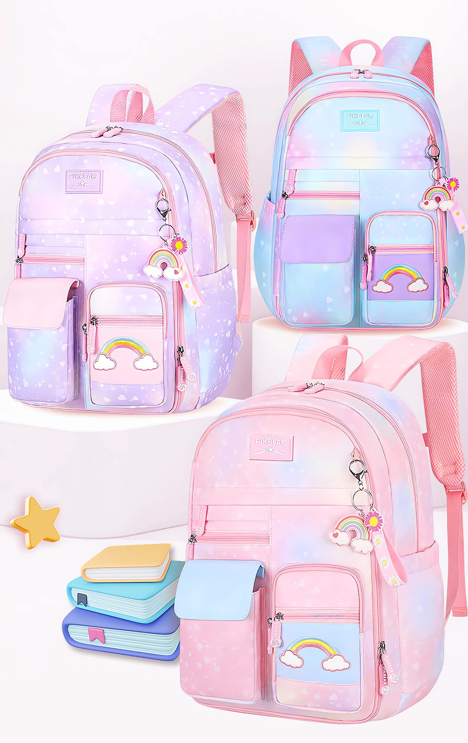 Uamdrup Purple Rainbow Unicorn Backpack For Girl,16Inch Waterproof Lightweight Durable Elementary Schoolbag With Pencil Case Tote Bag