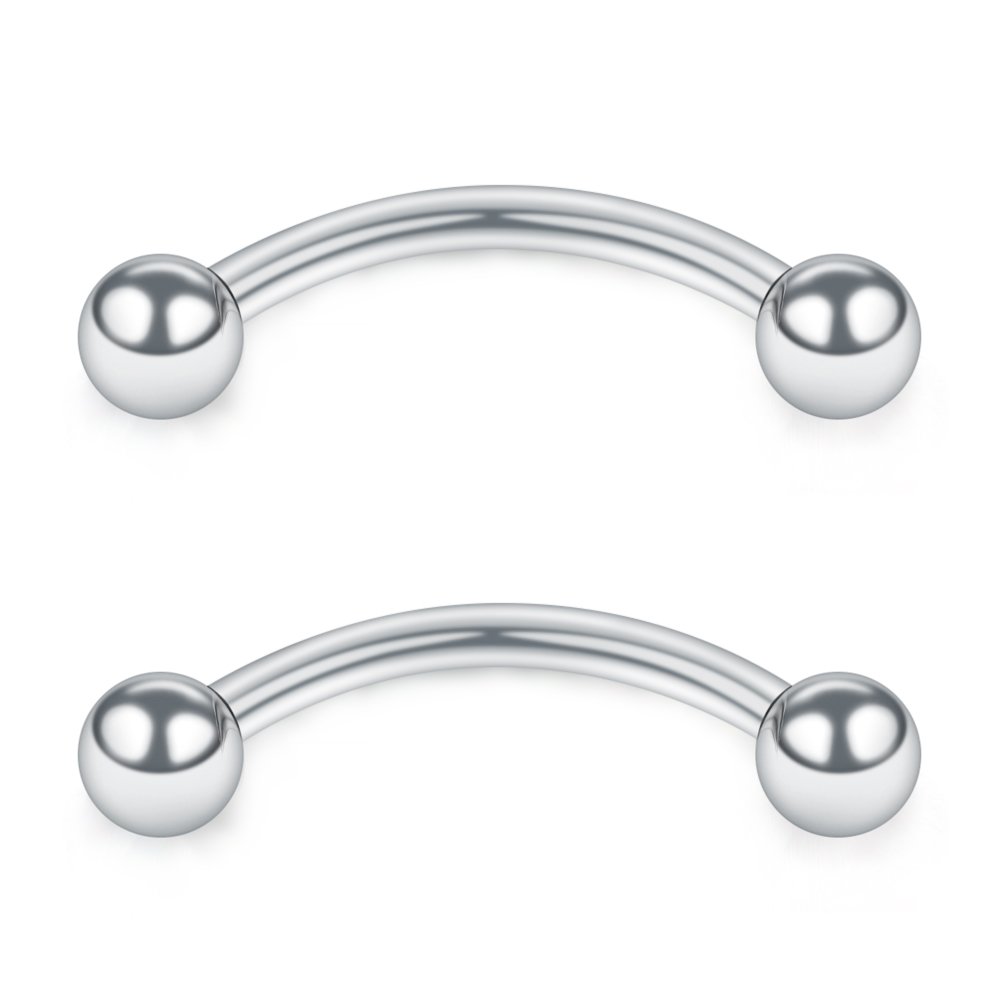 SCERRING 6PCS 16 Gauge 10mm Stainless Steel 3mm CZ Gems Shiny-Ball Curved Barbell Curved Barbell Eyebrow Cartilage Tragus Belly Lip Ring Studs - Silver