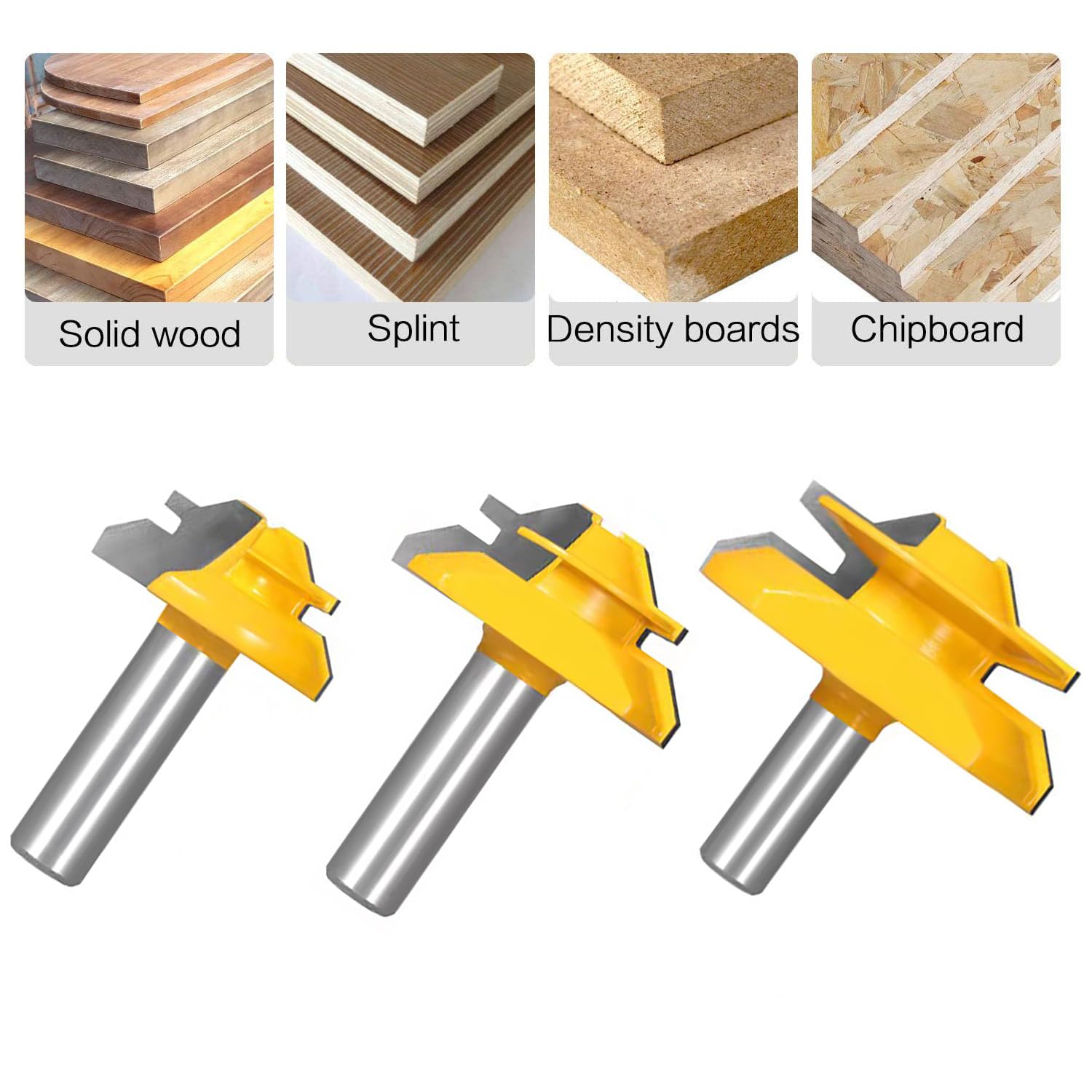 TOTOWOOD 45 Degree Lock Miter Router Bit 3-Piece Set, for 31/64", 3/4",1",Cutting Height, 1/2 Inch Shank.Woodworking Tools Joint Router Bits 3PCS 1/2 Shank)