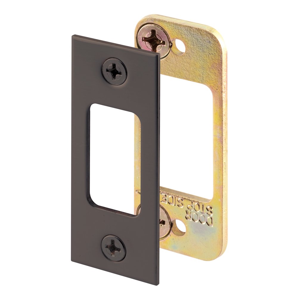 Prime-Line E 2482 11/16 x 1-1/4 In. Classic Bronze Finished Steel Security Deadbolt Door Lock Strike with Dual Steel Plates (Single Pack)