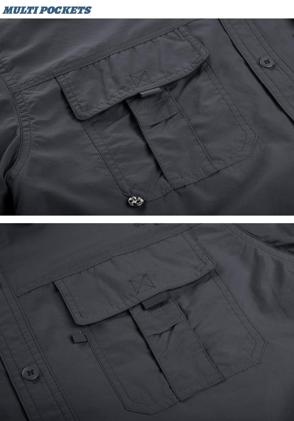 TACVASEN Work Shirts for Men Lightweight Cargo Shirts with Multi Pockets Dark Grey, M
