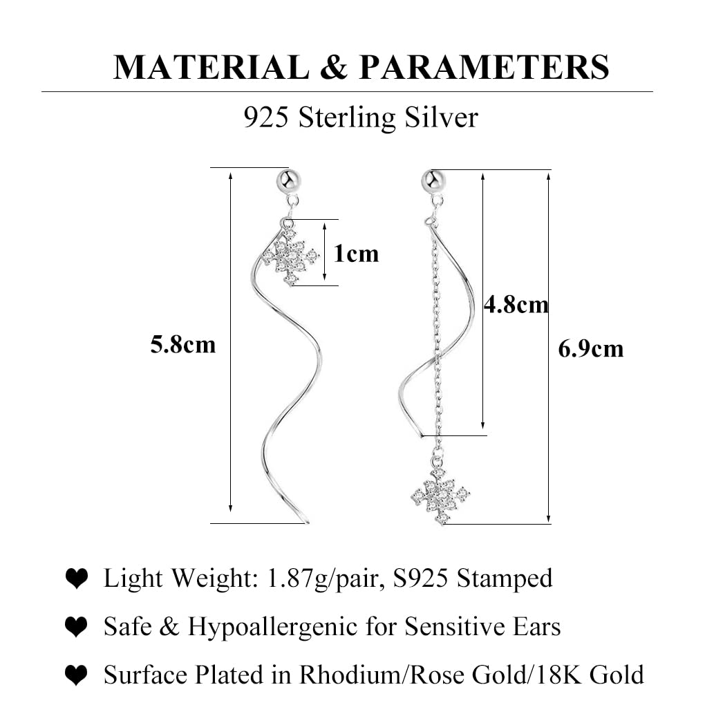 SLUYNZ 925 Sterling Silver Snowflake Dangle Earrings Chain for Women Snowflake Earrings Drop Earrings (A-Silver)
