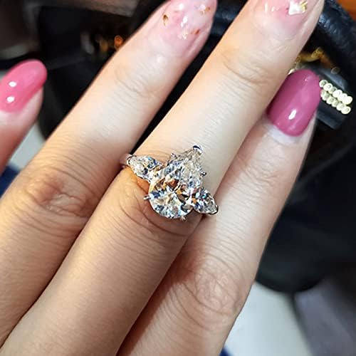 SCHZBSP S925 Sterling Silver Shiny Drop Diamond Engagement Ring Exquisite pear-Shaped Cut Cubic Zirconia Ring Fashion CZ Diamond Ring Eternal Wedding Ring Luxury Women's Ring (6)