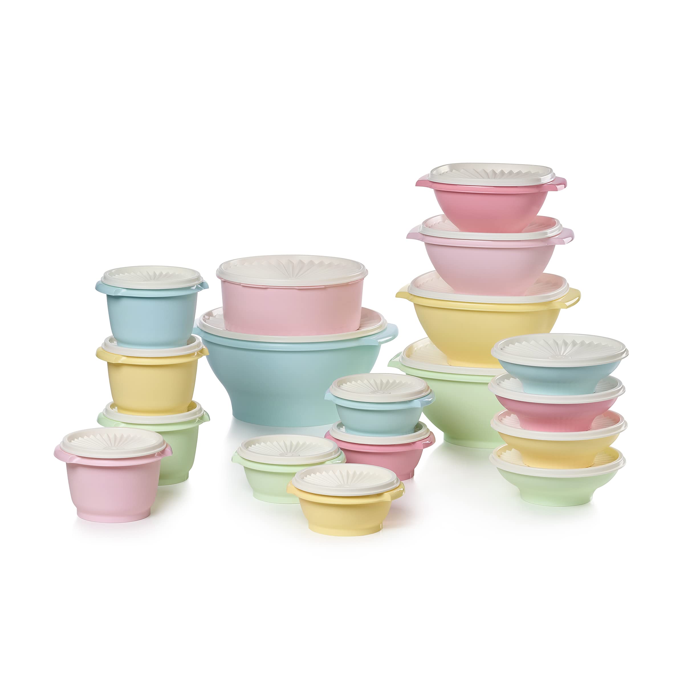 Tupperware Heritage Collection 36 Piece Food Storage Container Set in Vintage Colors- Dishwasher Safe & BPA Free - (18 containers + 18 lids)