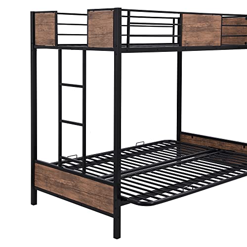 Polibi Twin-Over-Futon Couch and Bed, Metal Futon Bunk Bed with Guardrails and Ladder (Black)