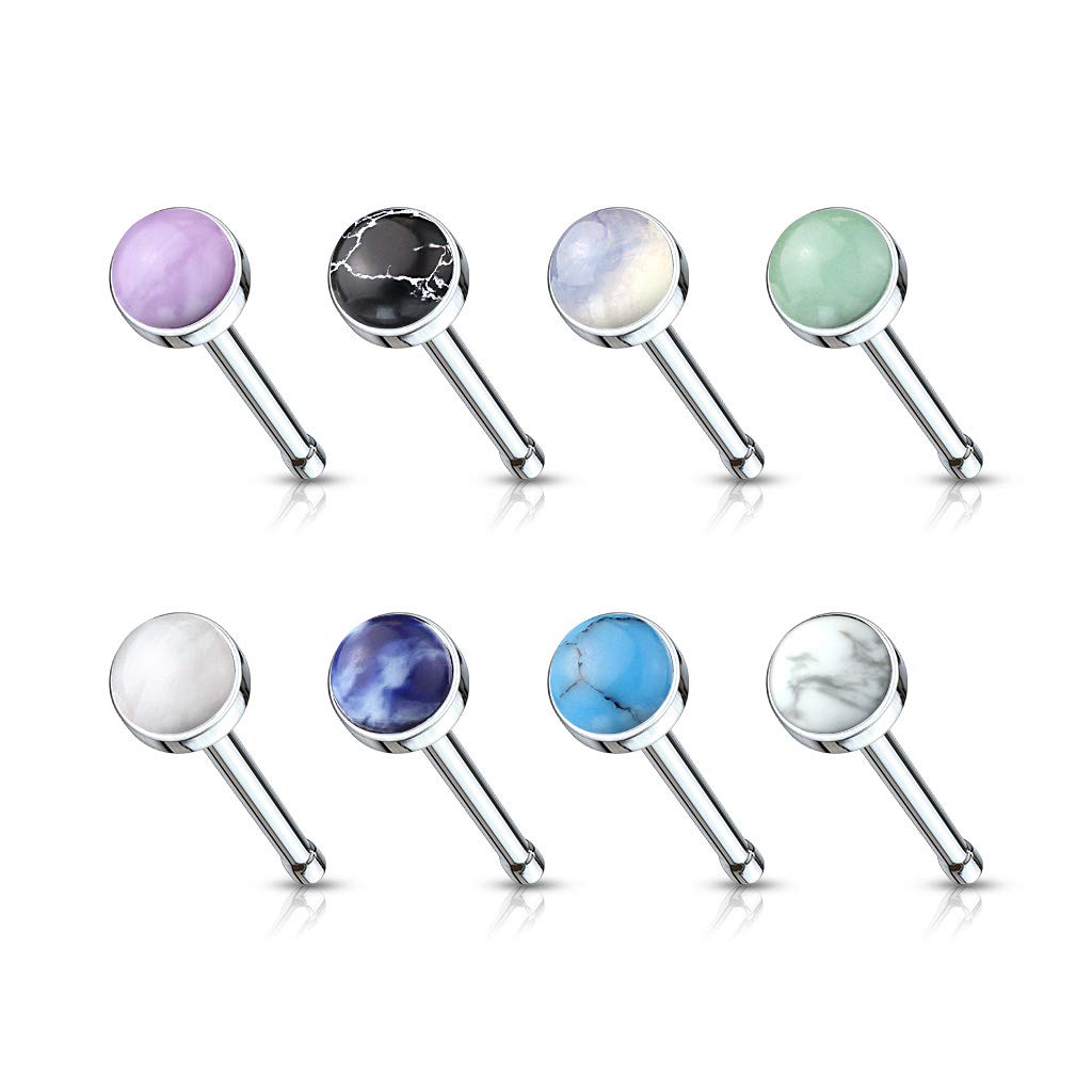 Pierced Owl Set of 8 Semi Precious Stone Set Nose Bone Studs