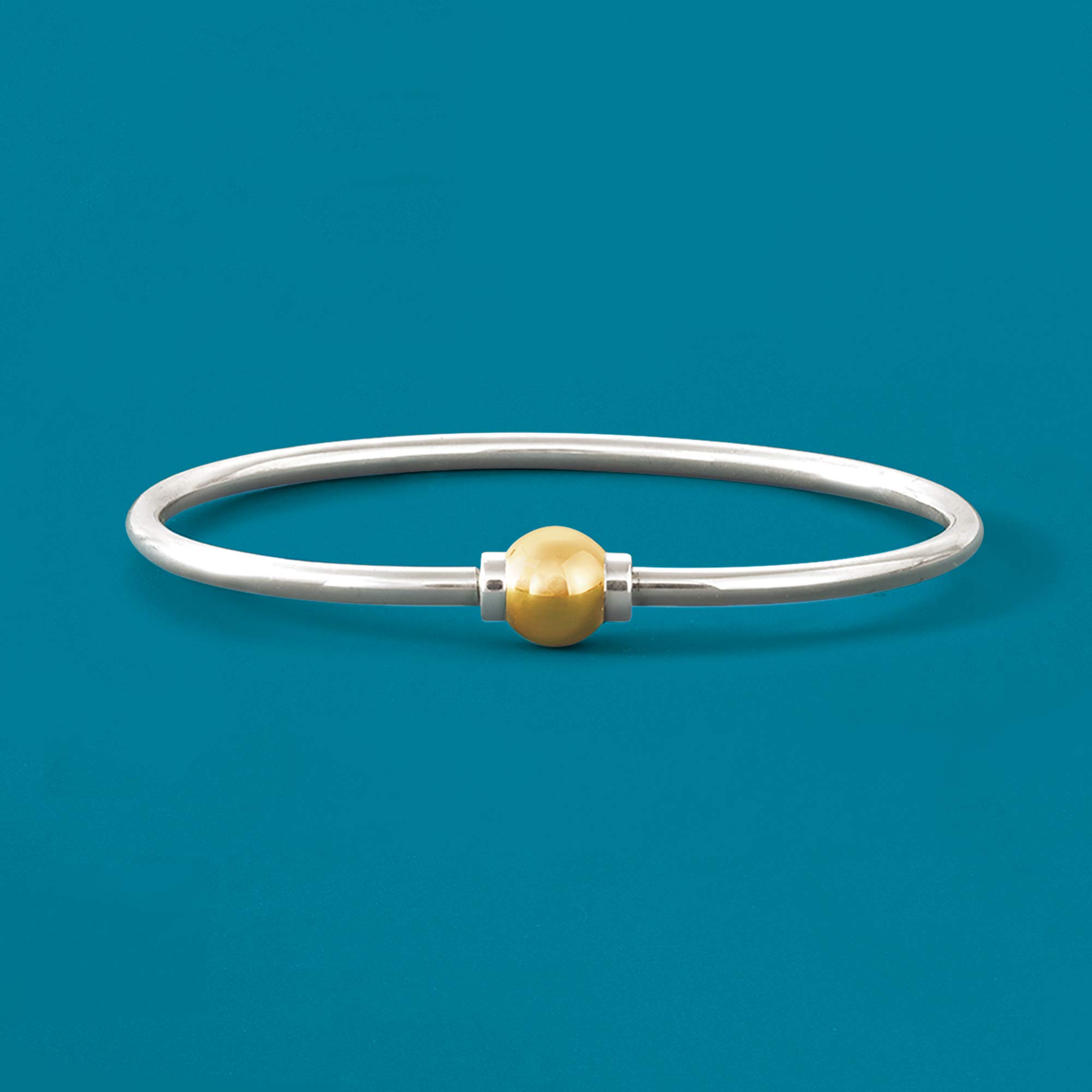 Ross-Simons Cape Cod Jewelry Sterling Silver and 14kt Yellow Gold Bangle Bracelet. 7 inches