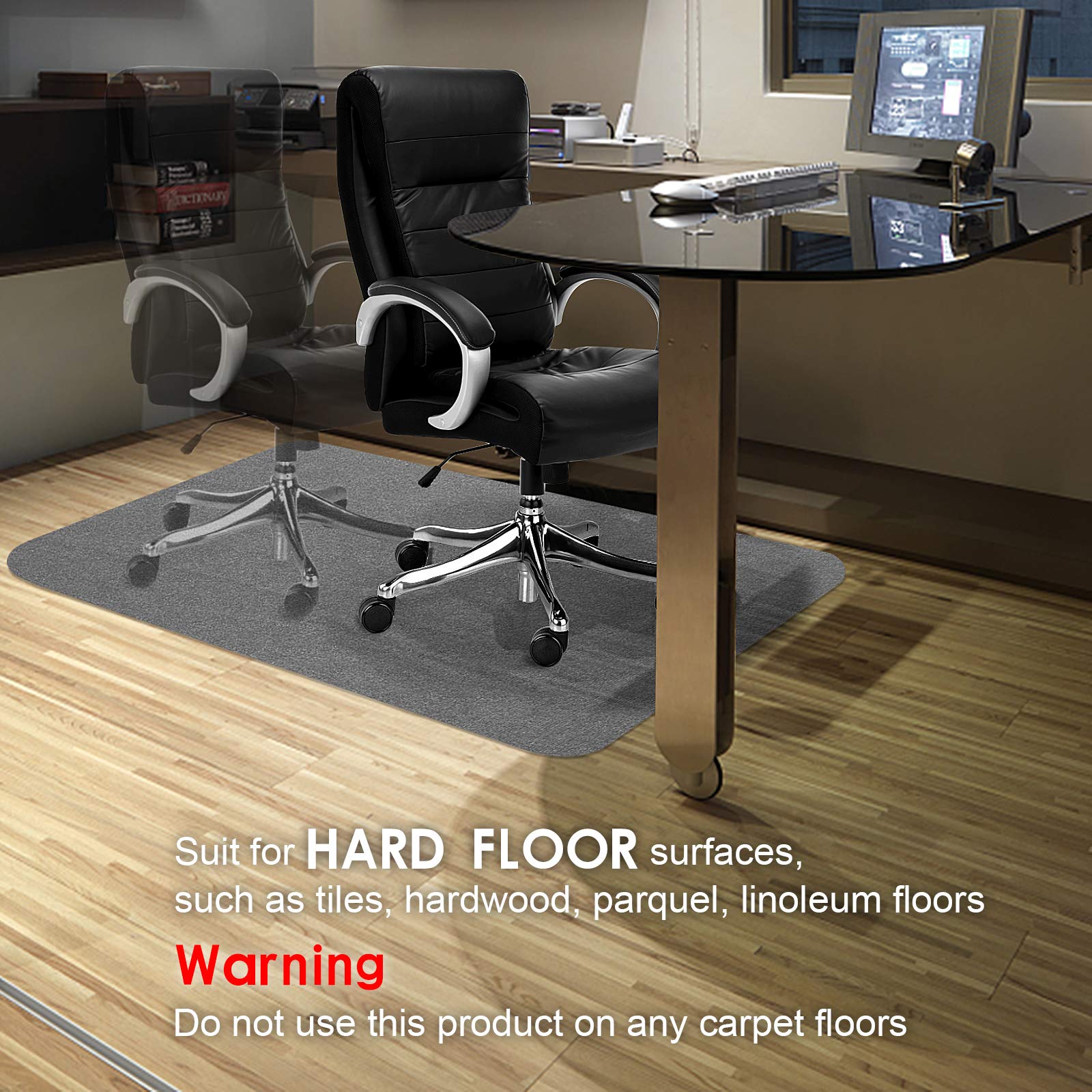 Vicwe Office Chair Mat, 1/6" Thick 48" x 36" Multi-Purpose Low Pile Desk Chair Mat for Hardwood Floor Only, Upgraded Version (Light Gray, 36"x48")